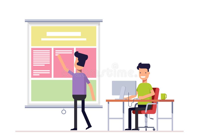 Programmer and Designer Working in Office on the Web Site or Landing Page. Workers Team Well ...