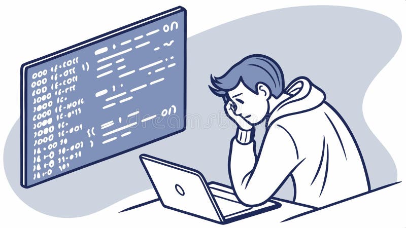 Programmer At Desk Coding Software Development For Technology And Work Themes Vector Design