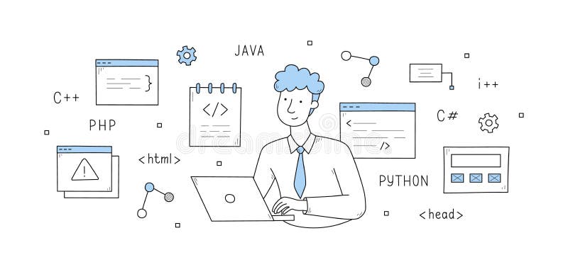 Programmer Develop Code Doodle Concept, Developer Stock Vector ...