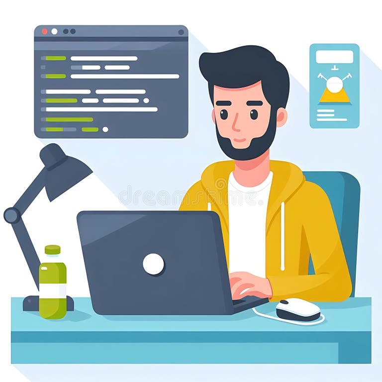 Programmer Developer Flat Style Illustration Stock Photo - Image of ...