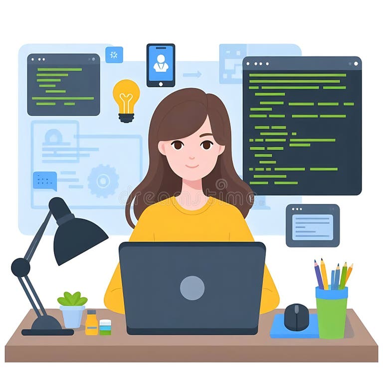 Programmer Developer Flat Style Illustration Stock Photo - Image of ...