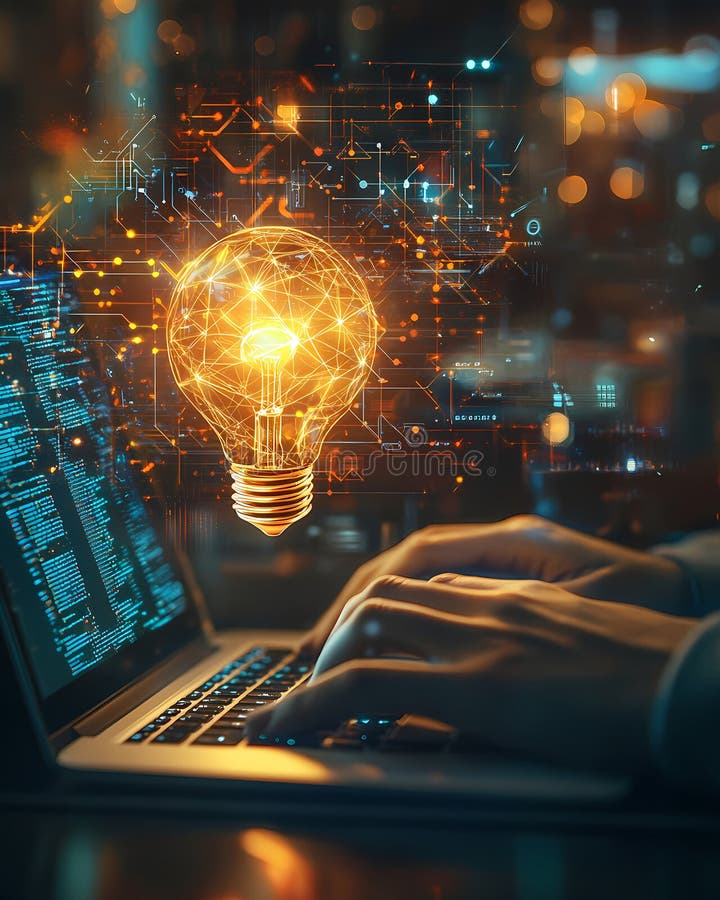 Programmer Developing Innovative Software with Bright Idea Light Bulb ... Programmer Developing Innovative Software with Bright Idea Light Bulb ...