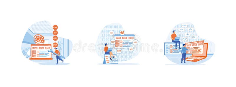 Programmer Developing Website Codingprogramming And Engineering Development Stock Vector