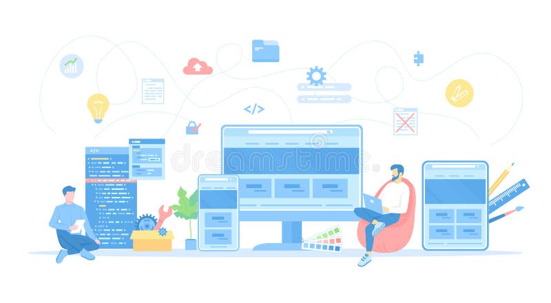 The Programmer is Developing a Website UI UX Interface on Monitor Screen, Tablet, Phone ...