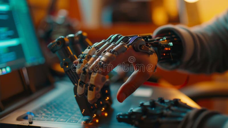 Programmer with Disability Using Bionic Hand To Type Code on Laptop ...
