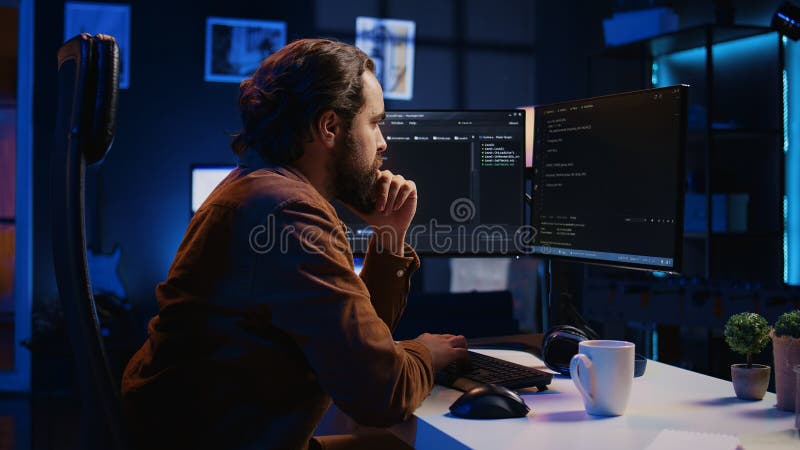It Specialist Sitting at Computer Desk, Working on Desktop PC Stock ...