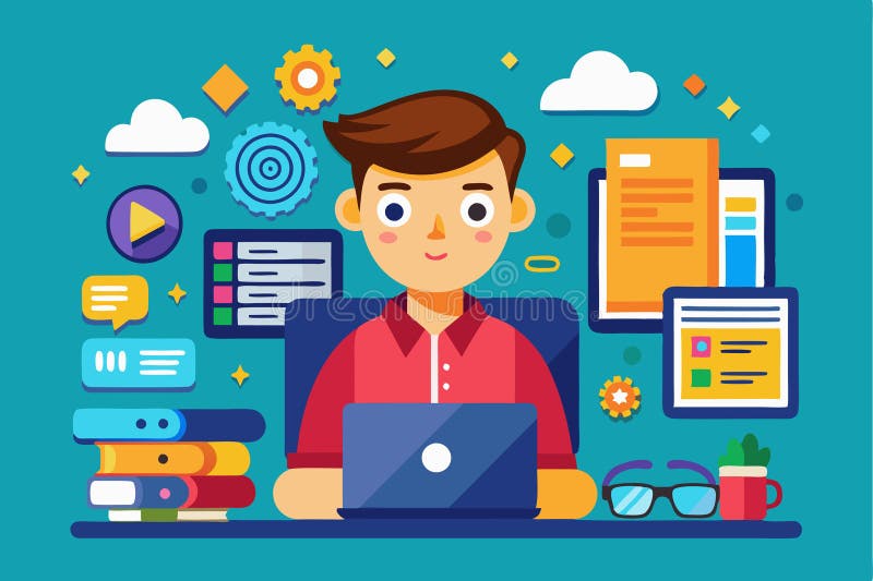 A Programmer Engages with a Laptop Surrounded by Colorful Tools and ... A Programmer Engages with a Laptop Surrounded by Colorful Tools and ...