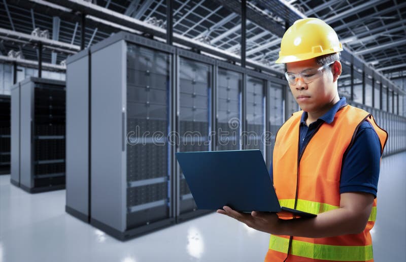 Programmer or Engineer in Server Room Stock Image - Image of programmer ...