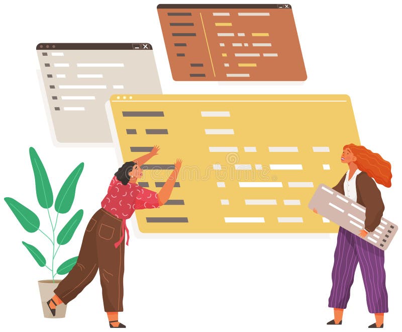 Programmer Engineering And Coding Set Of Programmers Working On Web Development On Computers