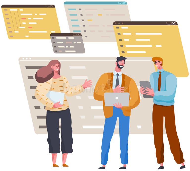 Programmer Engineering and Coding. Set of Programmers Working on Web Development on Computers ...