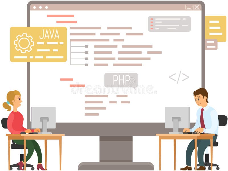 Programmer Engineering And Coding Set Of Programmers Working On Web Development On Computers