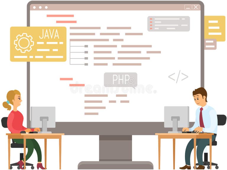 Programmer Engineering and Coding. Set of Programmers Working on Web Development on Computers ...