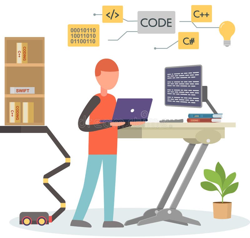 Programmer Engineering And Coding Programmer Working On Web Development On Computers Stock