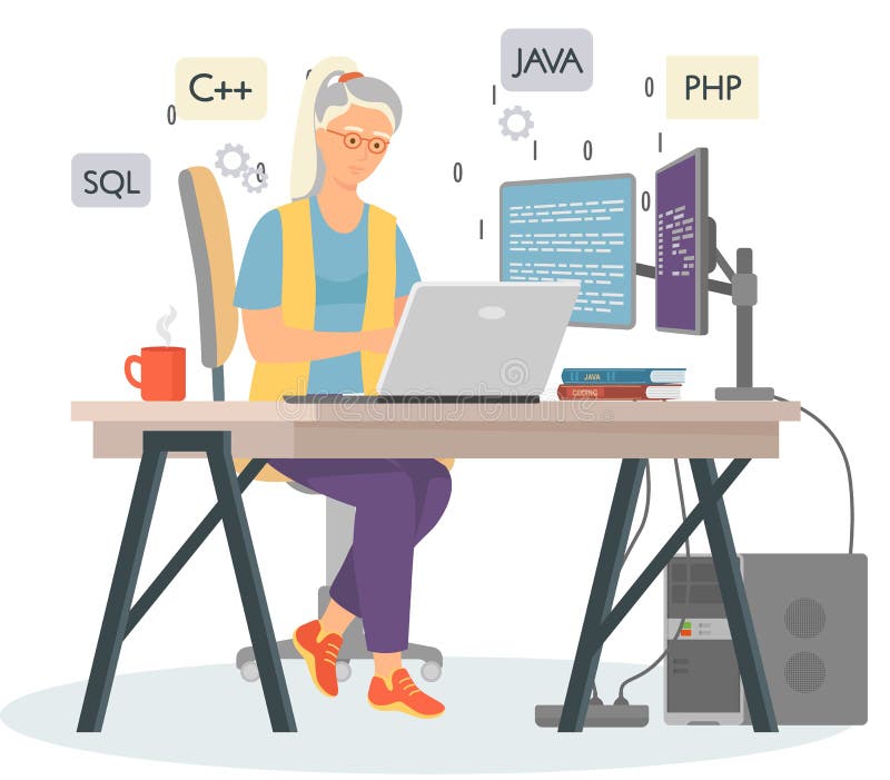 Programmer Engineering And Coding Programmer Working On Web Development On Computers Stock