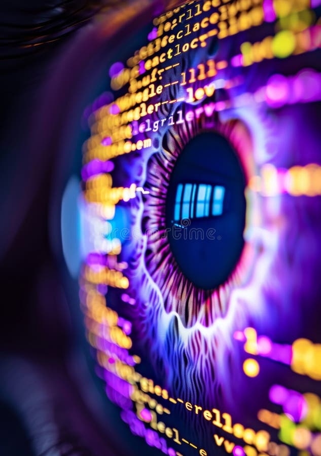 Programmer Eye Looking at Code Reflecting in Iris Stock Image - Image ...