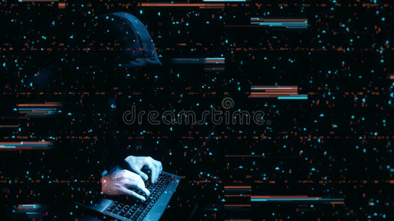 Programmer without a Face in a Hood Typing on a Laptop Keyboard Stock ...