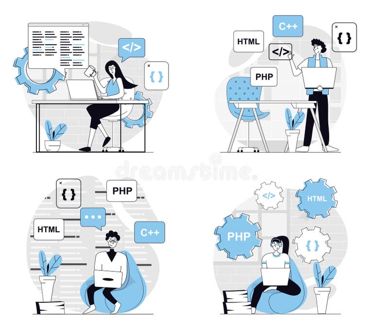 Programmer Flat Concepts stock illustration. Illustration of ...