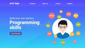 Programmer Flat Design Graphic Illustration. Computer Geek Programming Software Training Website ...