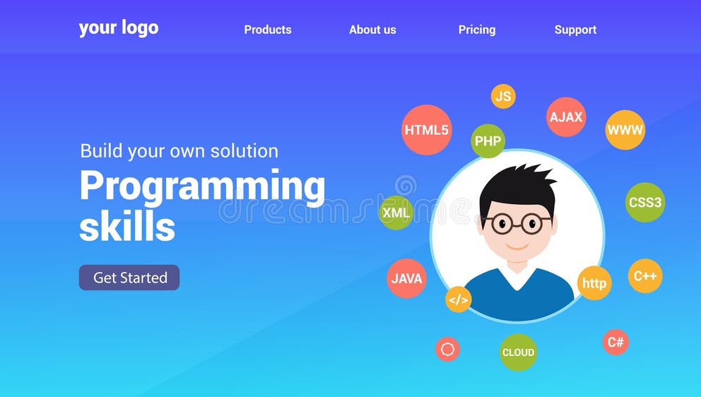 Programmer Flat Design Graphic Illustration. Computer Geek Programming ...