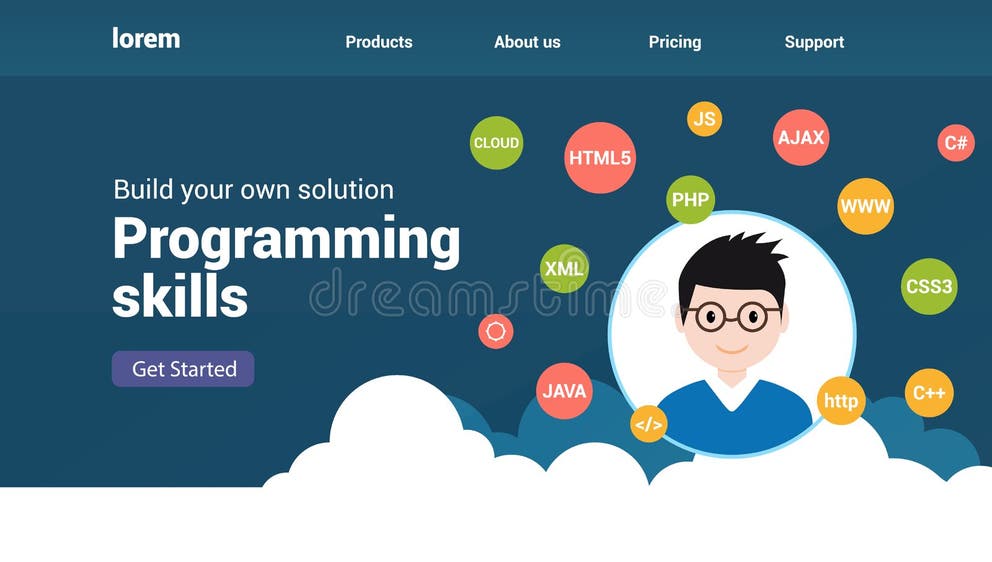 Programmer Flat Design Graphic Illustration. Computer Geek Programming ...