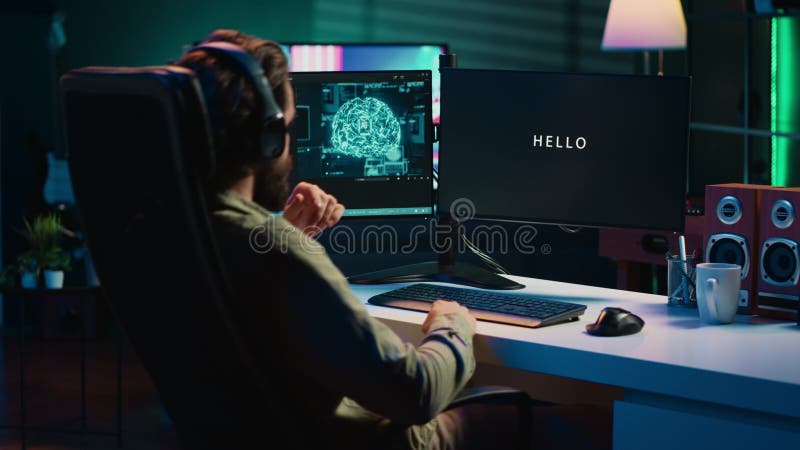 Concept of Artificial Intelligence Becoming Self Aware, Greeting Man ...