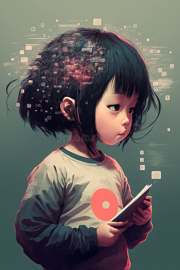 Programmer Girl with Floating Hologram Idea for Technology Educational ...