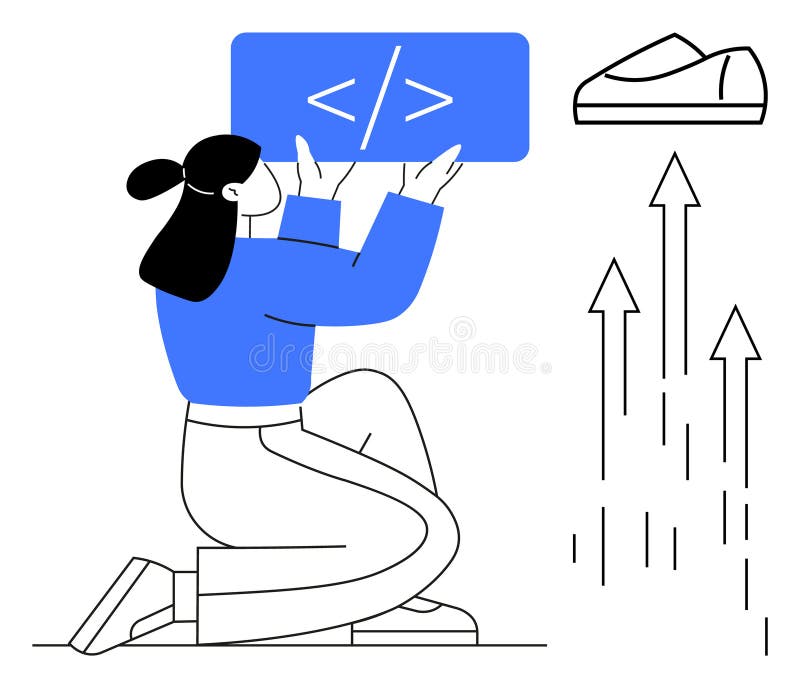Programmer Girl Lifting Code Symbol with Tech and Innovation Elements ...