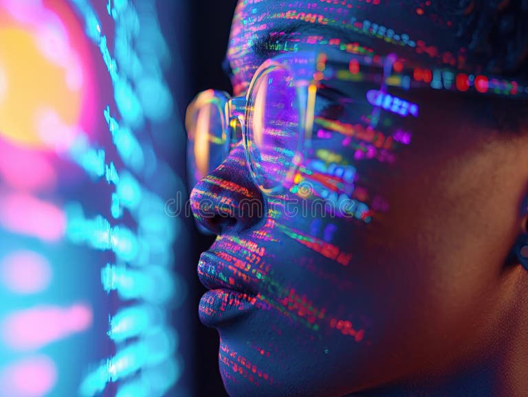 A Programmer with Glasses Looks at the Screen with the Program Code ...