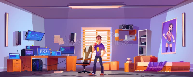 Programmer Hacker Computer Desk Stock Illustrations 627 Programmer Hacker Computer Desk Stock