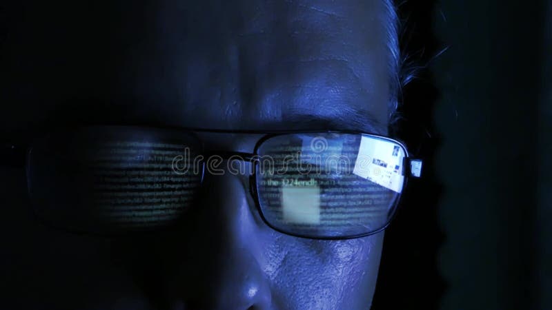 Programmer Or Hacker Software Code Reflecting In The Glass Stock