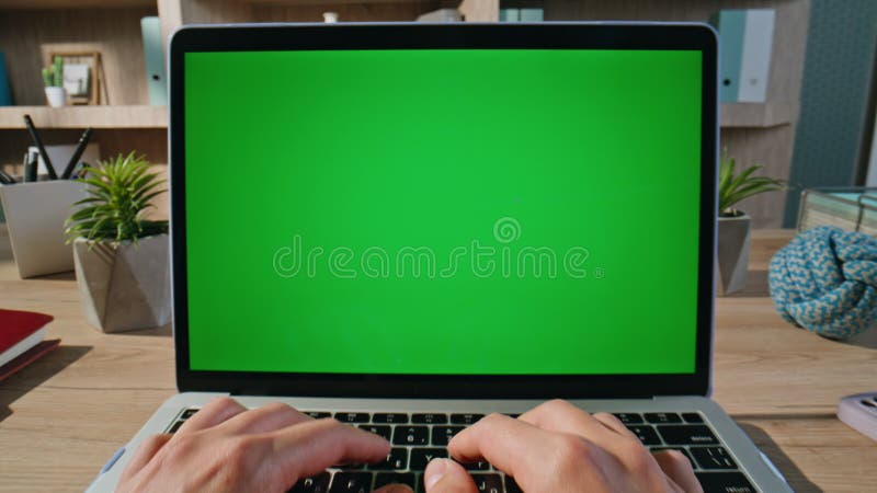 Programmer Hands Coding Green Screen Laptop at Workspace Closeup. Woman ... Programmer Hands Coding Green Screen Laptop at Workspace Closeup. Woman ...