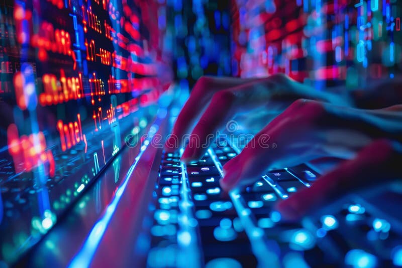 Programmer Is Hands On Keyboard Writing Source Code On Screen Monitor Showing Writing Code
