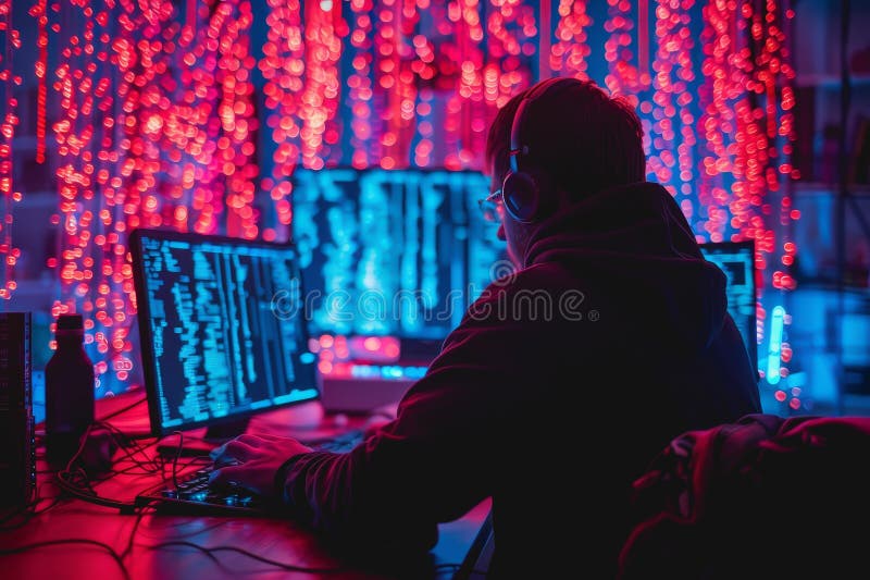 Programmer Is Hands On Keyboard Writing Source Code On Screen Monitor Showing Writing Code