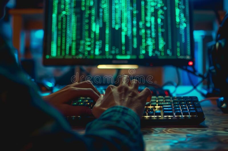 Programmer Is Hands On Keyboard Writing Source Code On Screen Monitor Showing Writing Code 6051