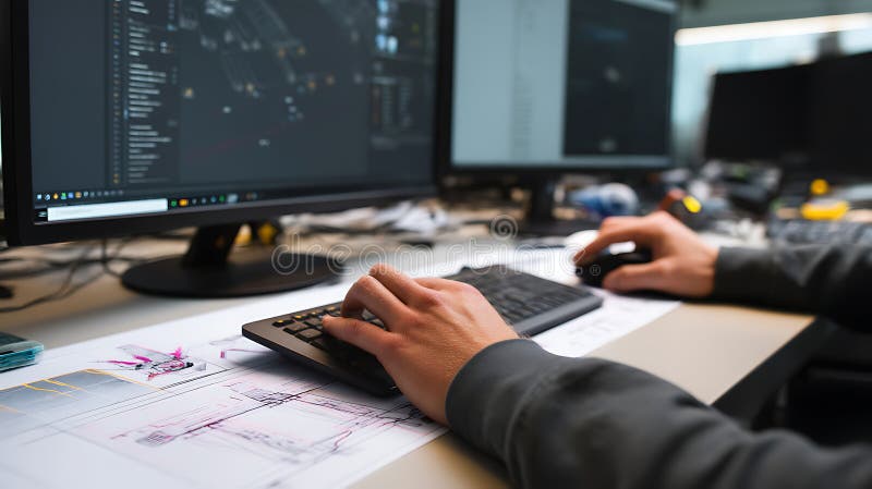 Programmer Hands Typing Code on Keyboard while Working with Software on ...