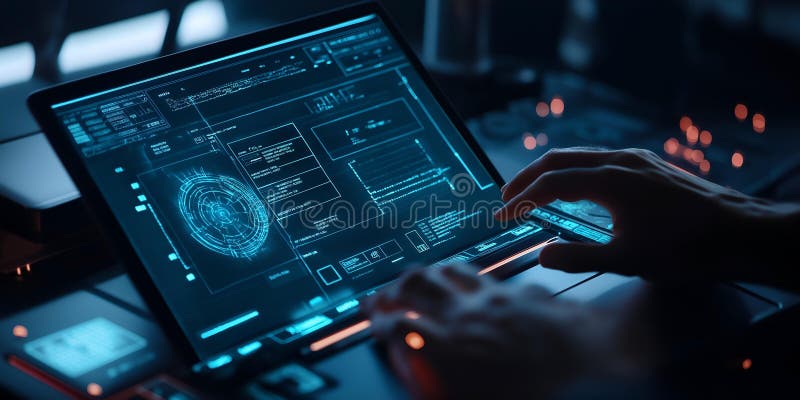 Programmer Hands Typing Laptop Night Vibrant Colors Data Flow Coding Stock Illustration ...