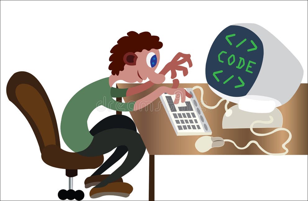 Programmer on his PC stock vector. Illustration of antivirus - 115410617