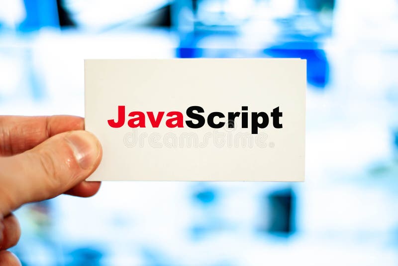 Programmer Holding a Business Card with the Word Javascript Editorial ...