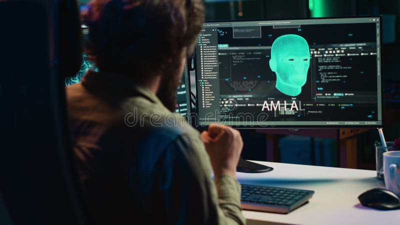 Programmer at Home Creating Conscious AI Superintelligence Stock Video ... Programmer at Home Creating Conscious AI Superintelligence Stock Video ...