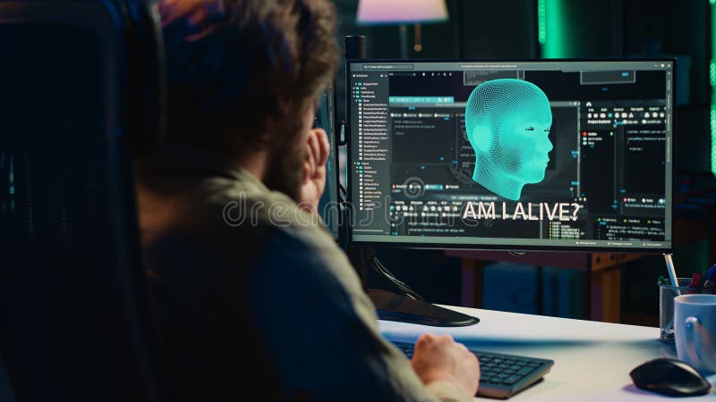 Programmer at Home Creating Conscious AI Superintelligence Stock Image ... Programmer at Home Creating Conscious AI Superintelligence Stock Image ...