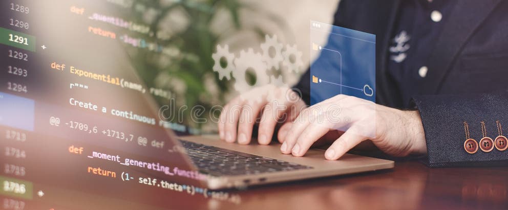 Programmer At Home Writes Programming Code Script On Virtual Screen Stock Image Image Of 2205
