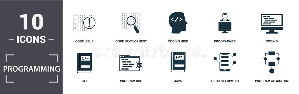 Programmer Icon Set. Contain Filled Flat Coding, Coding Mind, App Development, Program Algorithm ...