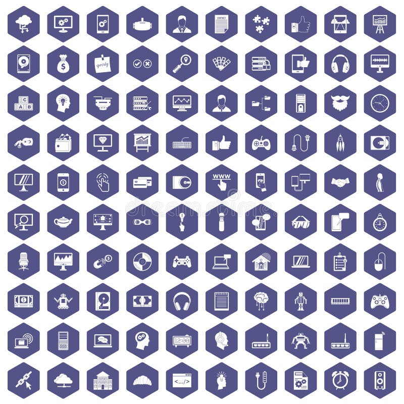 100 Programmer Icons Hexagon Purple Stock Vector - Illustration of ...