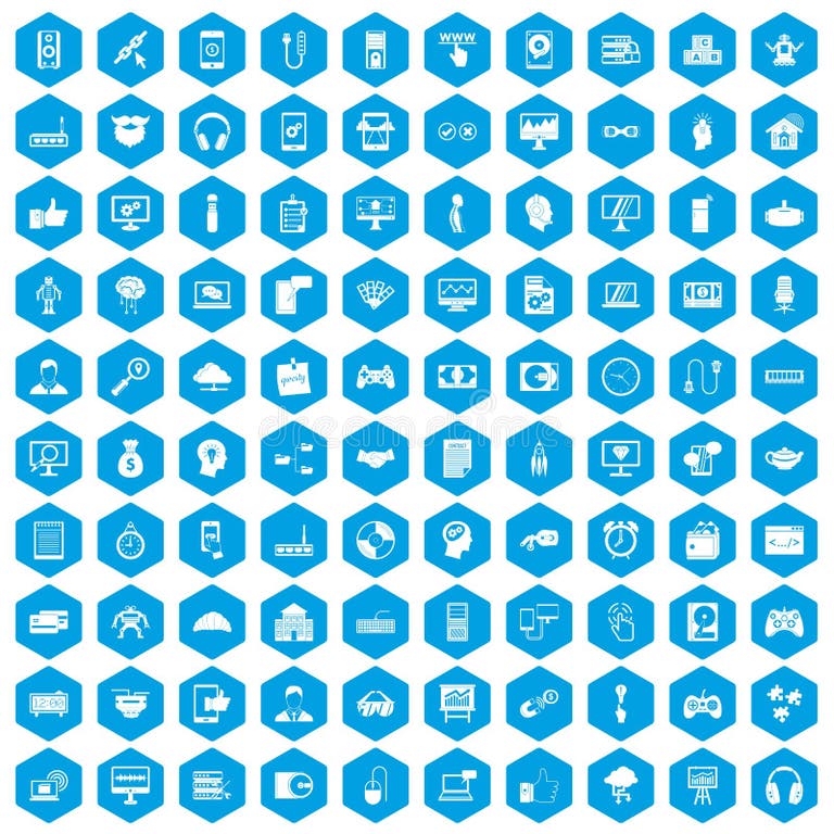 100 Programmer Icons Set Blue Stock Vector - Illustration of laptop ...
