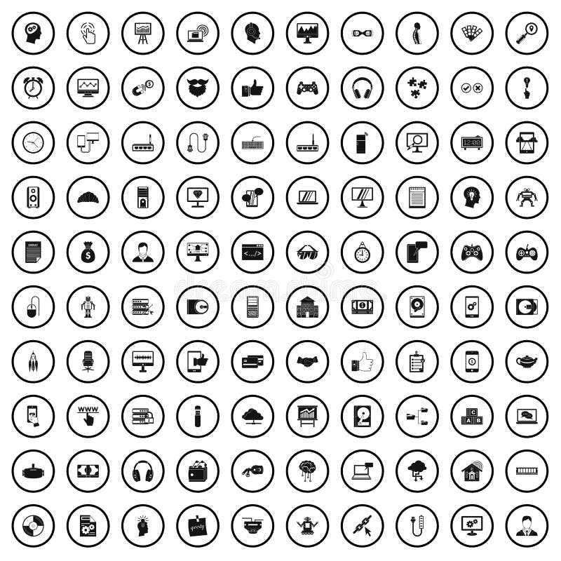 100 Programmer Icons Set, Simple Style Stock Vector - Illustration of ...