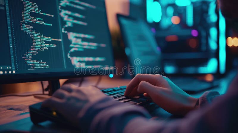 Programmer Immersed in Late Night Coding Session AIG41 Stock Photo ...