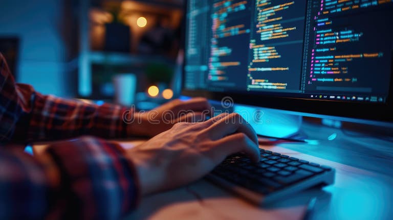 Programmer Immersed in Late Night Coding Session AIG41 Stock Photo ...