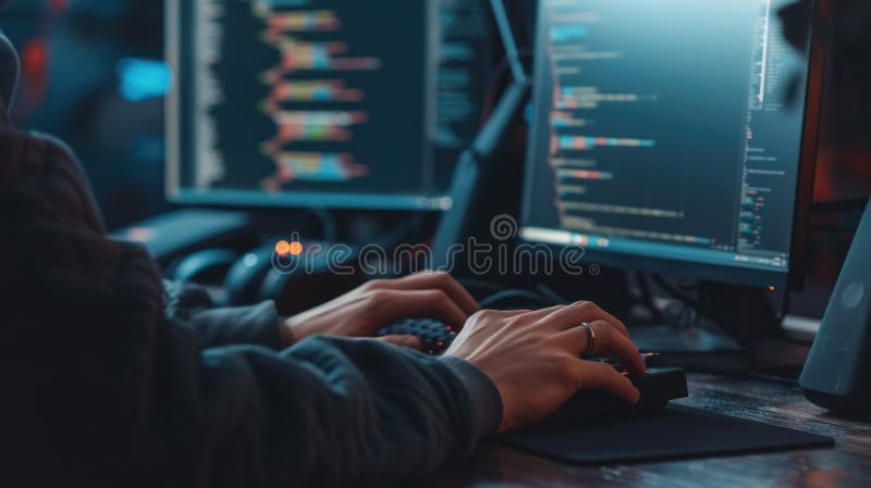 Programmer Immersed In Late Night Coding Session Aig41 Stock Image Image Of Code Science