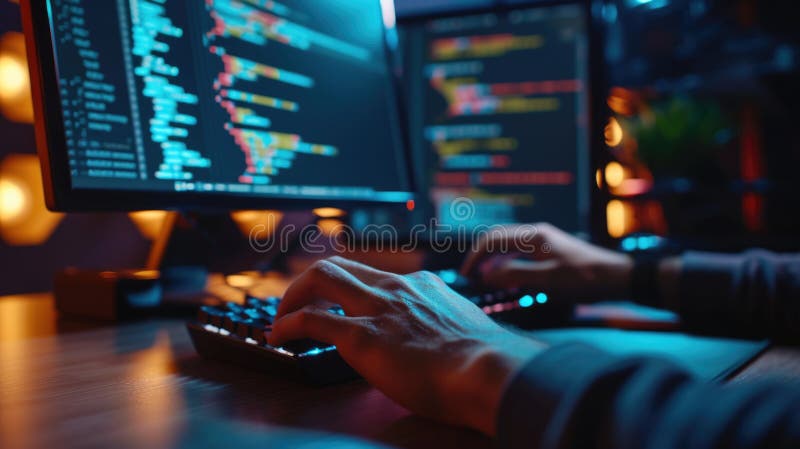 Programmer Immersed in Late Night Coding Session AIG41 Stock Photo ...