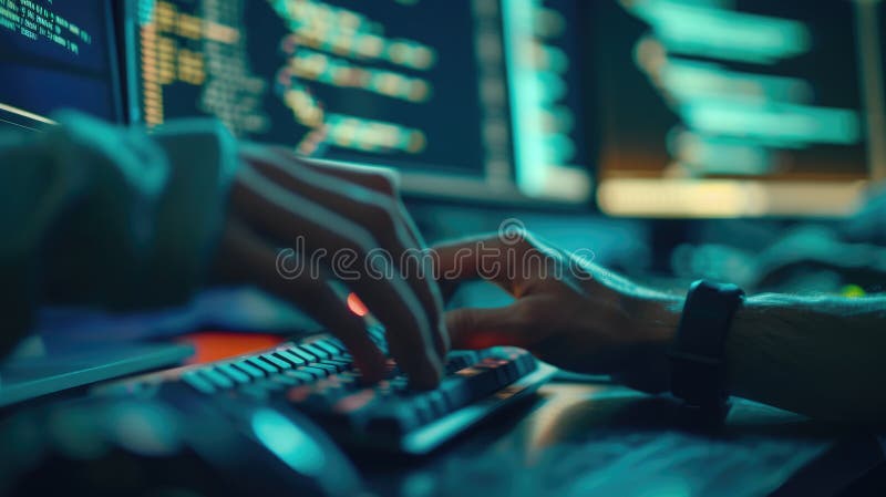 Programmer Immersed in Late Night Coding Session AIG41 Stock Photo ...